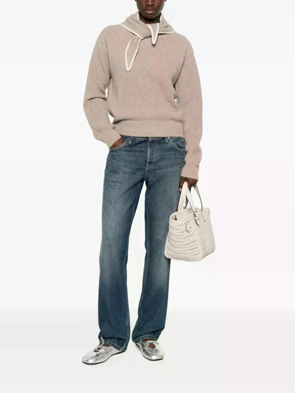 Sandro Ribbed-knit Scarf-detail Wool Sweater