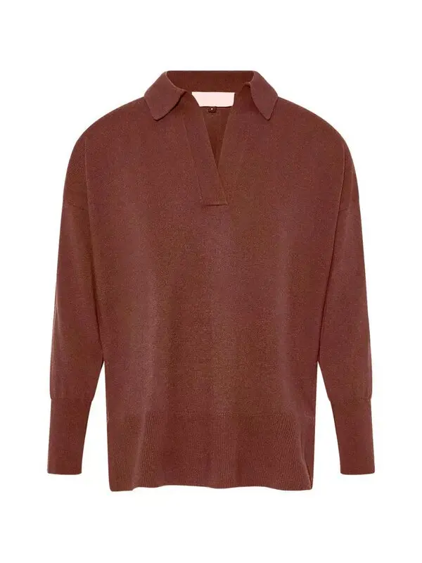 YVES SALOMON Fine Knit Polo-collar Sweater - Brown