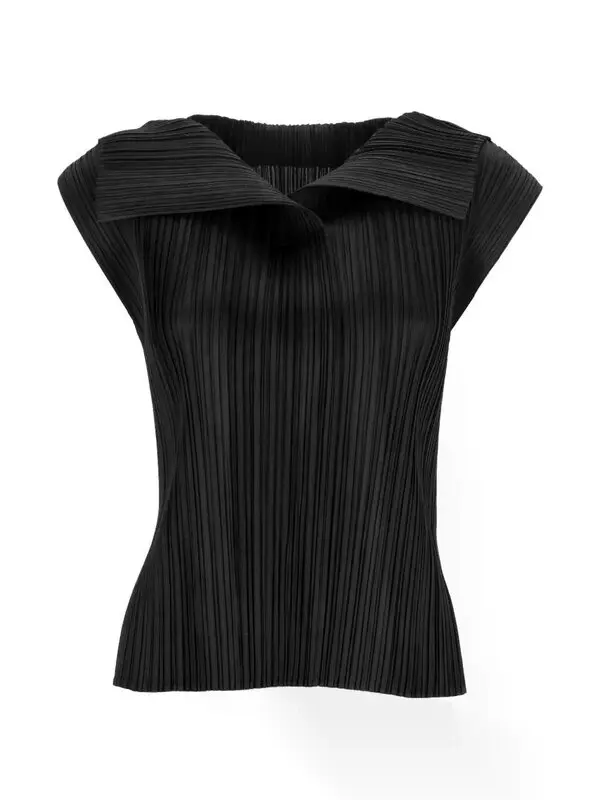 Issey Miyake Pleated Spread-collar T-shirt - Black