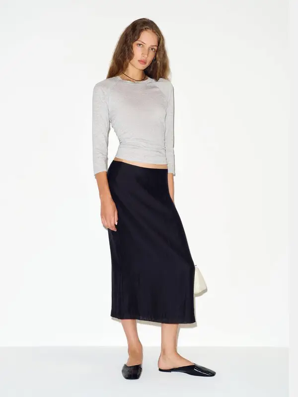 REFORMATION Helen Low Waist Midi Skirt Pitch - Black