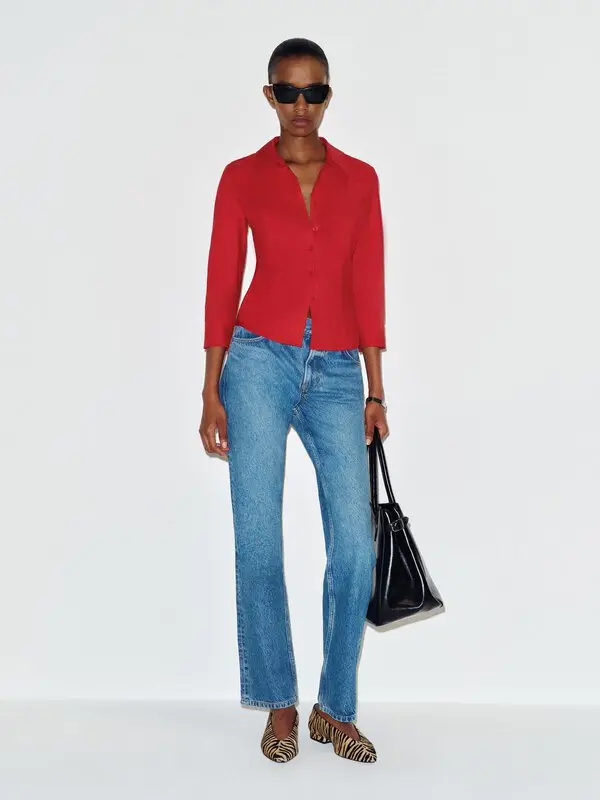 REFORMATION Katherine Poplin Shirt - Red