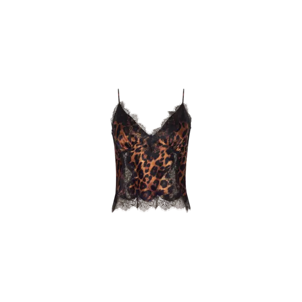 L'Agence Kimber Silk Lace Camisole - Tan Multi Javan Leopard/black