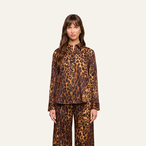 L'Agence Ellery Blouse Top - Tan Multi Javan Leopard