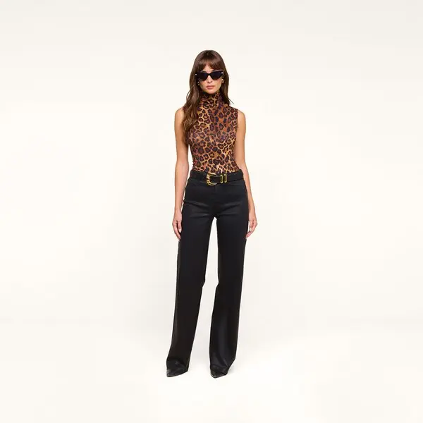 L'Agence Ceci Sleeveless Turtleneck - Tan Multi Javan Leopard