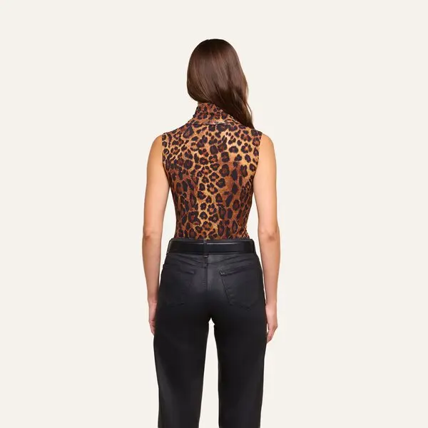 L'Agence Ceci Sleeveless Turtleneck - Tan Multi Javan Leopard