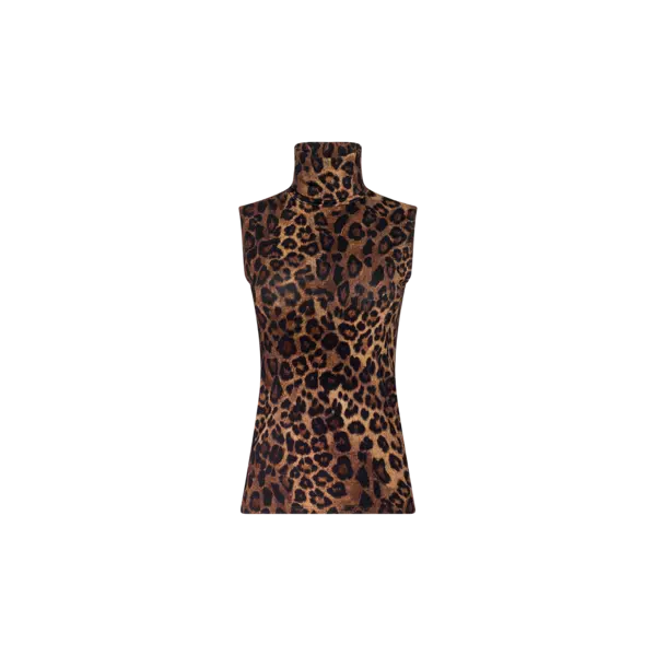 L'Agence Ceci Sleeveless Turtleneck - Tan Multi Javan Leopard