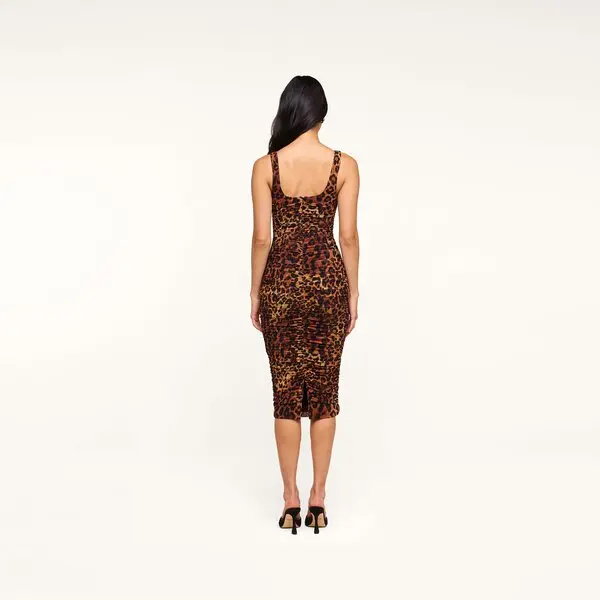 L'Agence Anya Shirred Dress - Tan Multi Javan Leopard