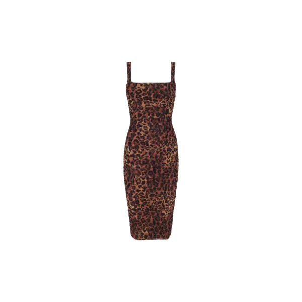 L'Agence Anya Shirred Dress - Tan Multi Javan Leopard