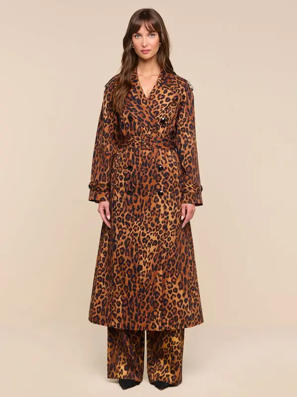 L'Agence Brinley Oversized Trench Coat - Tan Multi Javan Leopard
