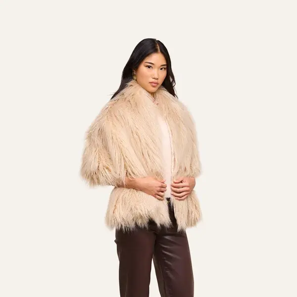 L'AGENCE Sabine Faux Fur Scarf - Biscuit