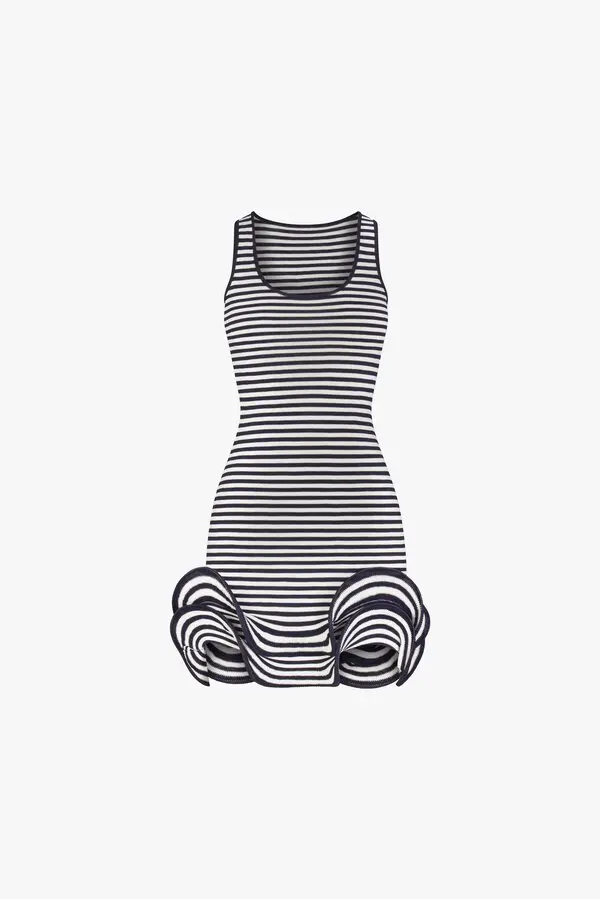 SAME Double Ruffle Hem Mini Dress - Navy Stripe