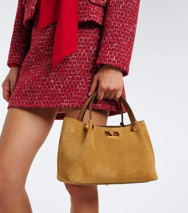 Valentino Garavani Vlogo Signature Small Suede Top-handle Bag