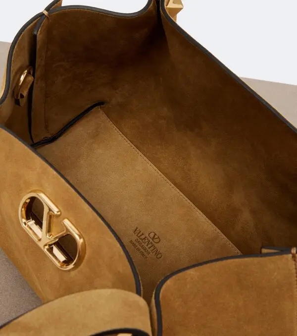 Valentino Garavani Vlogo Signature Small Suede Top-handle Bag