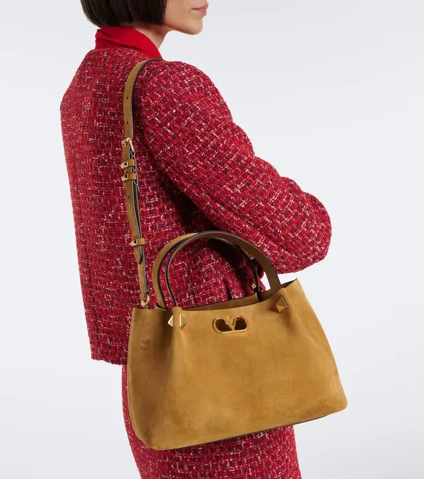 Valentino Garavani Vlogo Signature Small Suede Top-handle Bag