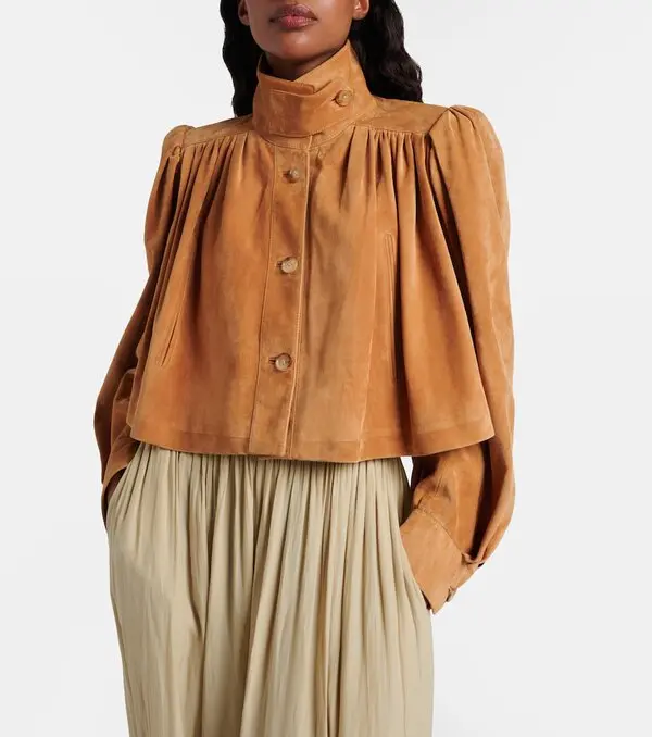 Chloé Cropped Gathered Suede Jacket
