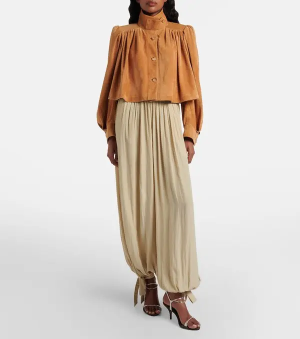 Chloé Cropped Gathered Suede Jacket