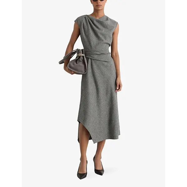 REISS Clara Cinched-waist Wool-blend Midi Dress