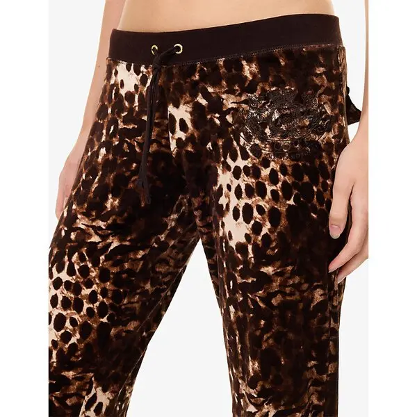 Juicy Couture Embroidered-logo Leopard-print Velour Jogging Bottoms