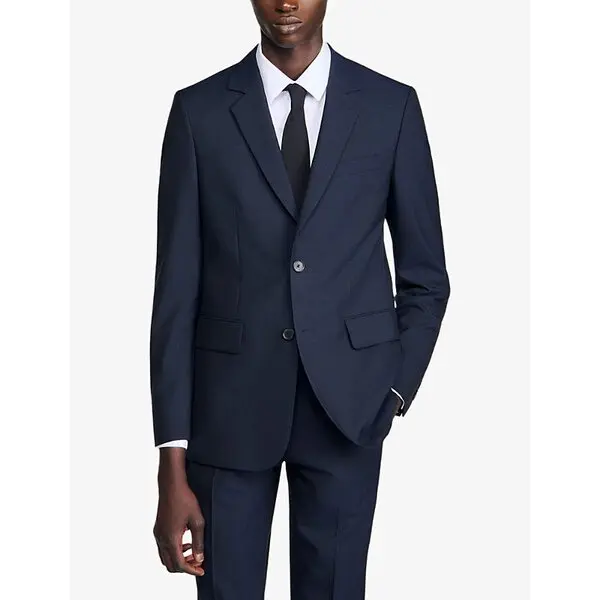 Sandro Lapel-collar Single-breasted Wool Suit Jacket