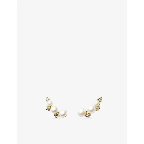 MISSOMA Mini 14ct Yellow Lab Grown Diamond And Pearl Climber Stud Earrings - Gold