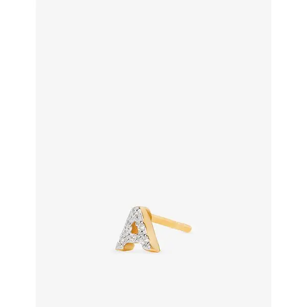 MISSOMA Initial A Pave Initial 18ct Vermeil And Cubic Zirconia Single Stud Earring - Gold