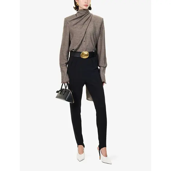 MUGLER Pleated Stirrup-cuff Wool-blend Leggings