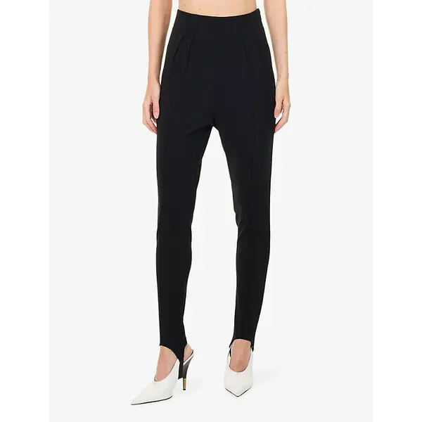 MUGLER Pleated Stirrup-cuff Wool-blend Leggings