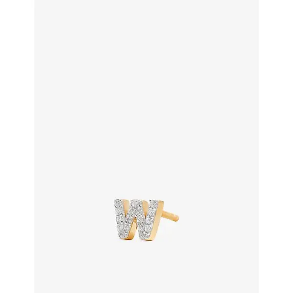 MISSOMA Initial W Pave Initial 18ct Vermeil And Cubic Zirconia Single Stud Earring - Gold