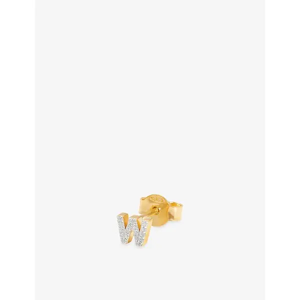 MISSOMA Initial W Pave Initial 18ct Vermeil And Cubic Zirconia Single Stud Earring