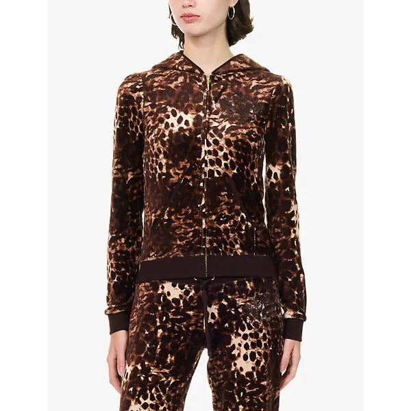 Juicy Couture Embroidered-logo Leopard-print Velour Hoodie
