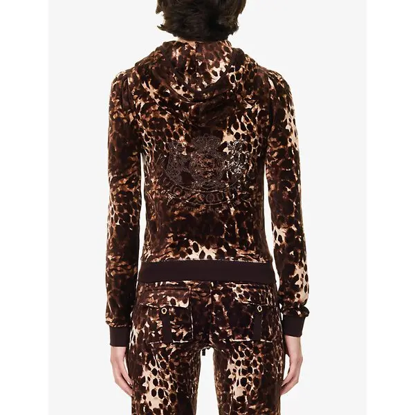 Juicy Couture Embroidered-logo Leopard-print Velour Hoodie