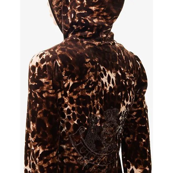 Juicy Couture Embroidered-logo Leopard-print Velour Hoodie