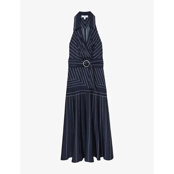 REISS Casey Striped Satin Midi Dress