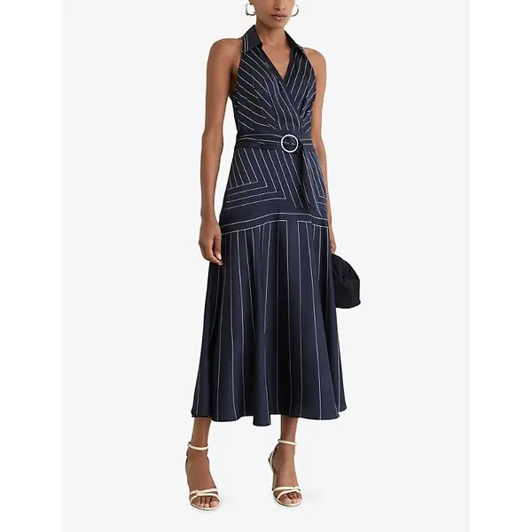 REISS Casey Striped Satin Midi Dress