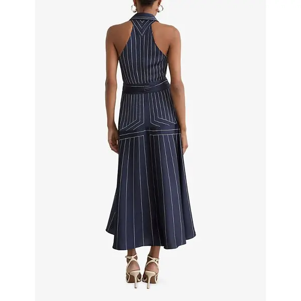 REISS Casey Striped Satin Midi Dress