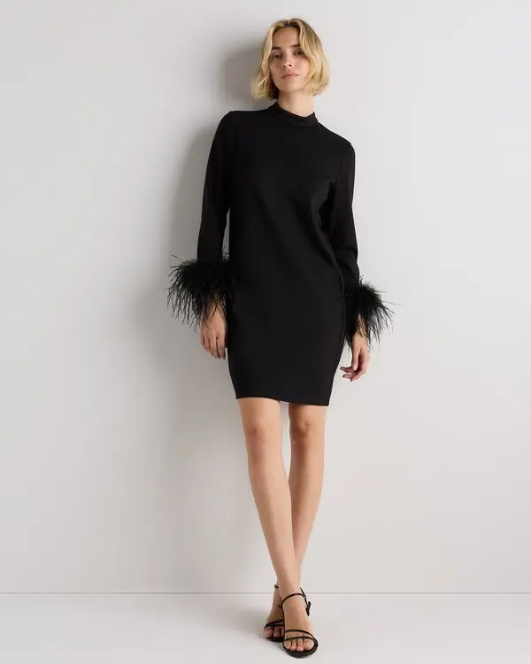 Quince Ultra-stretch Ponte Feather Trim Mini Dress