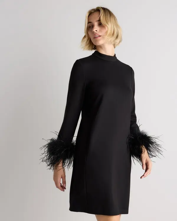 Quince Ultra-stretch Ponte Feather Trim Mini Dress