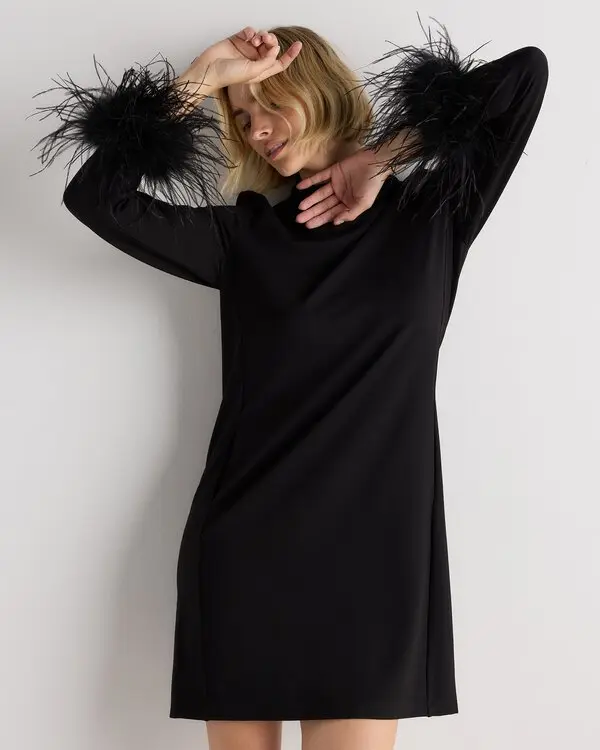 Quince Ultra-stretch Ponte Feather Trim Mini Dress