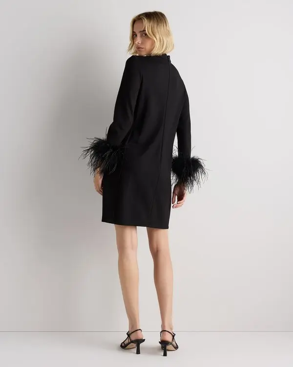 Quince Ultra-stretch Ponte Feather Trim Mini Dress