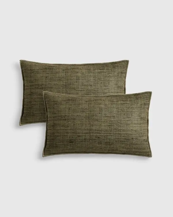 Quince Raw Silk Textured Pillow Cover - Olive