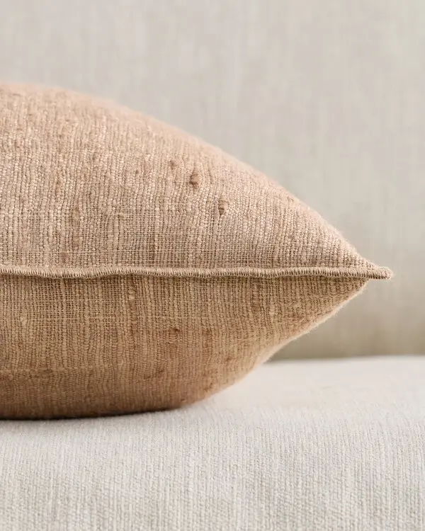 Quince Raw Silk Textured Pillow Cover - Sand
