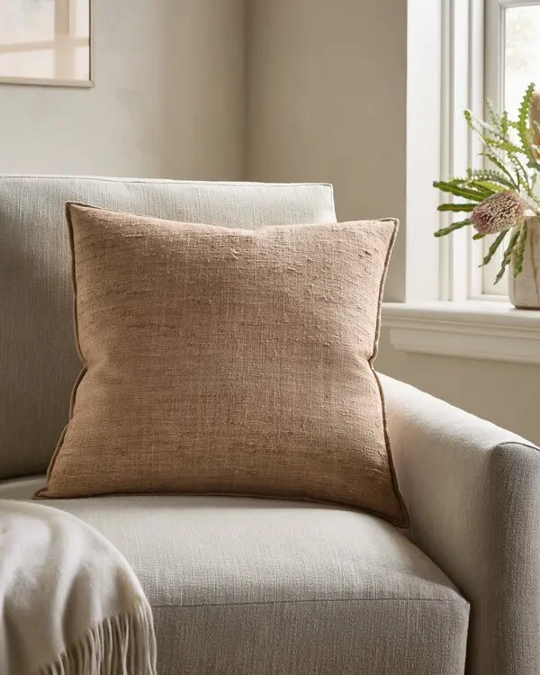 Quince Raw Silk Textured Pillow Cover - Sand