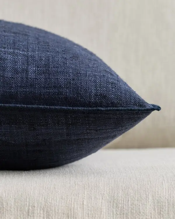 Quince Raw Silk Textured Pillow Cover - True Navy