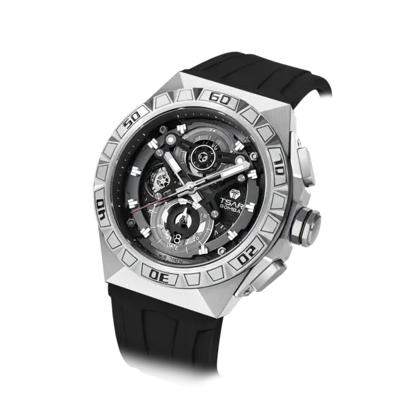 TSAR BOMBA Elementl Tb8806q Men’s Fashion Watch—a Quartz Chronograph With Stable Timekeeping And Low Maintenance Costs, Featuring A Stainless Steel Case Paired With A Silicone Strap, 5atm Water Resistance, And A Luminescent Sporty Design That Exudes A Youthful Style - Silver Black