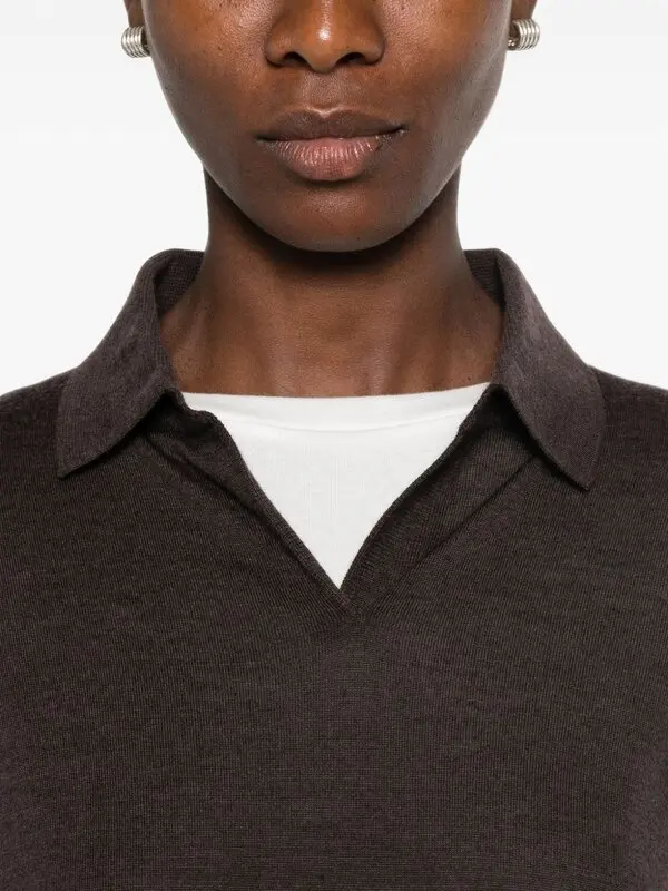 THE ROW Pauli Wool And Silk Polo Sweater - Brown