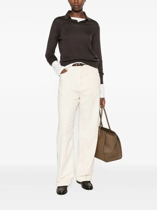 THE ROW Pauli Wool And Silk Polo Sweater - Brown
