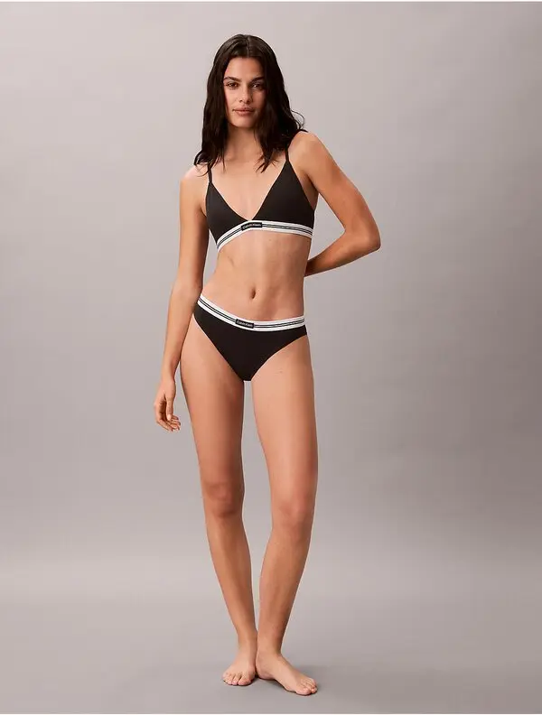 Calvin Klein Cotton Stretch Jacquard Logo Patch Lightly Lined Triangle Bralette - Black