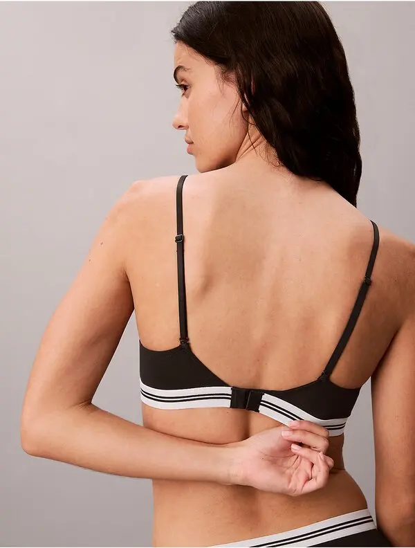 Calvin Klein Cotton Stretch Jacquard Logo Patch Lightly Lined Triangle Bralette - Black