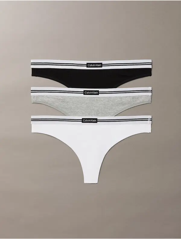 Calvin Klein Cotton Stretch Jacquard Logo Patch 3-pack Thong - Multi