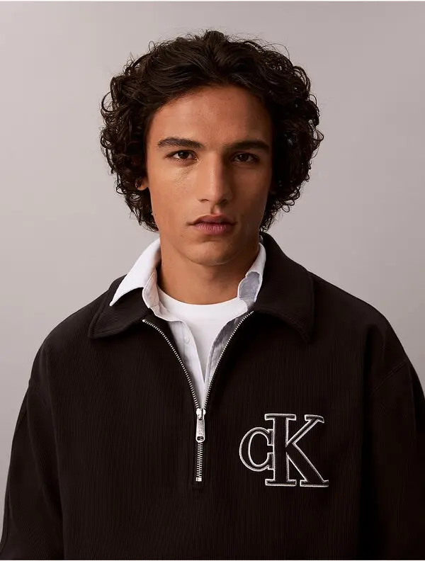 Calvin Klein Double Knit Monogram Zip Polo Sweatshirt